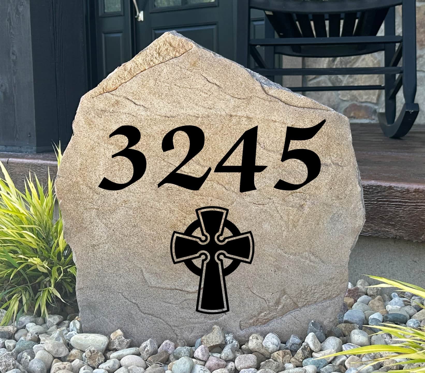 Personalized Celtic Cross Address Stone | Custom Christian Garden S...