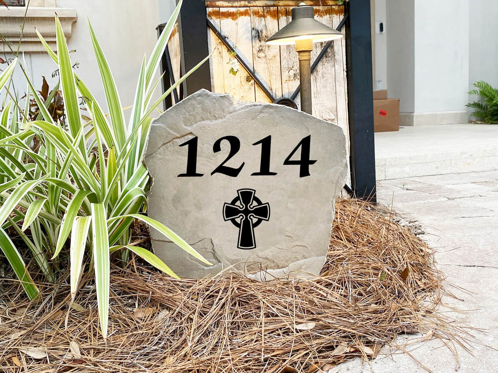 Personalized Celtic Cross Address Stone | Custom Christian Garden S...