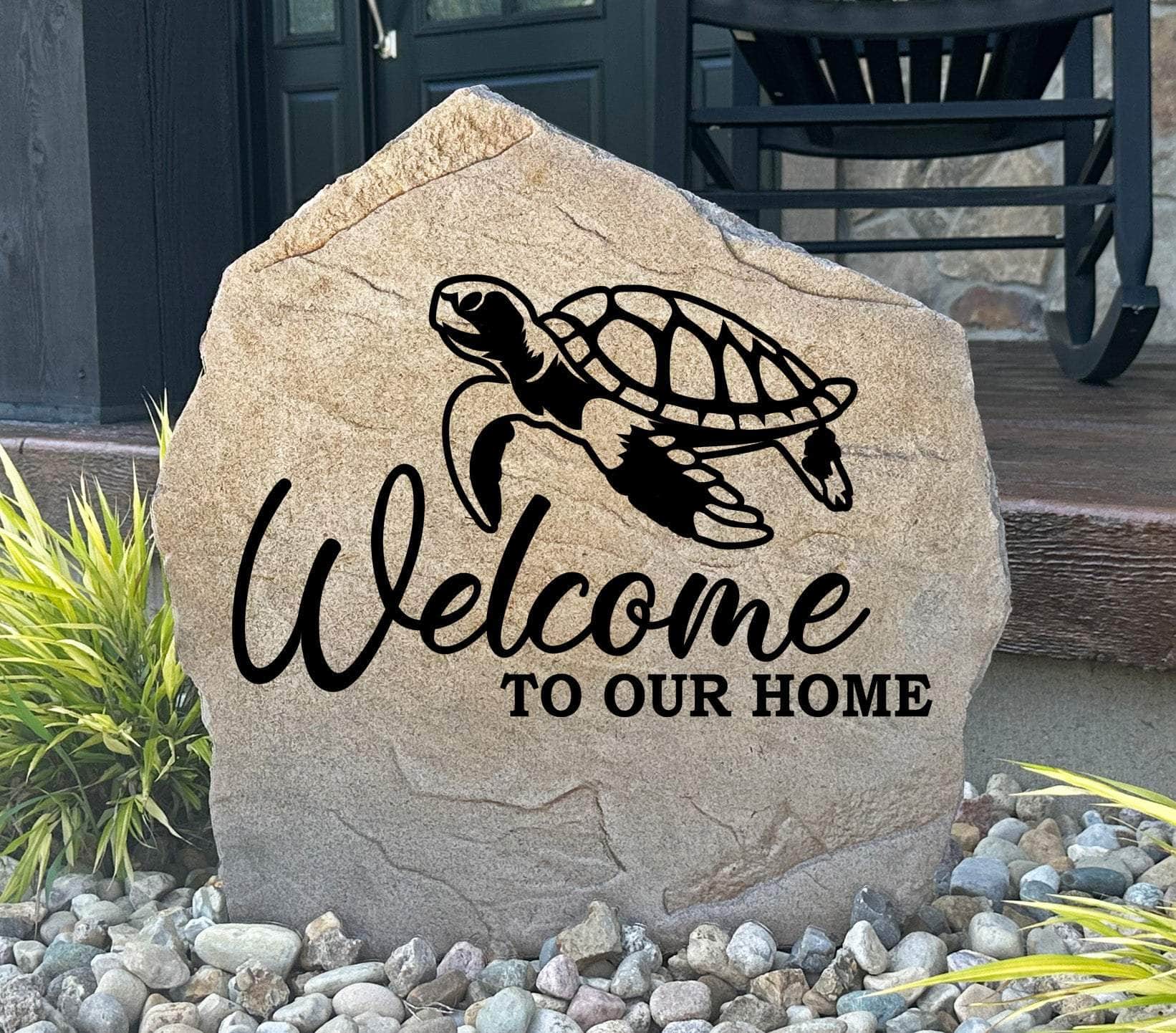 Sea Turtle Welcome Stone Sign | Lawn Decor | Engraved Rocks &ndash...